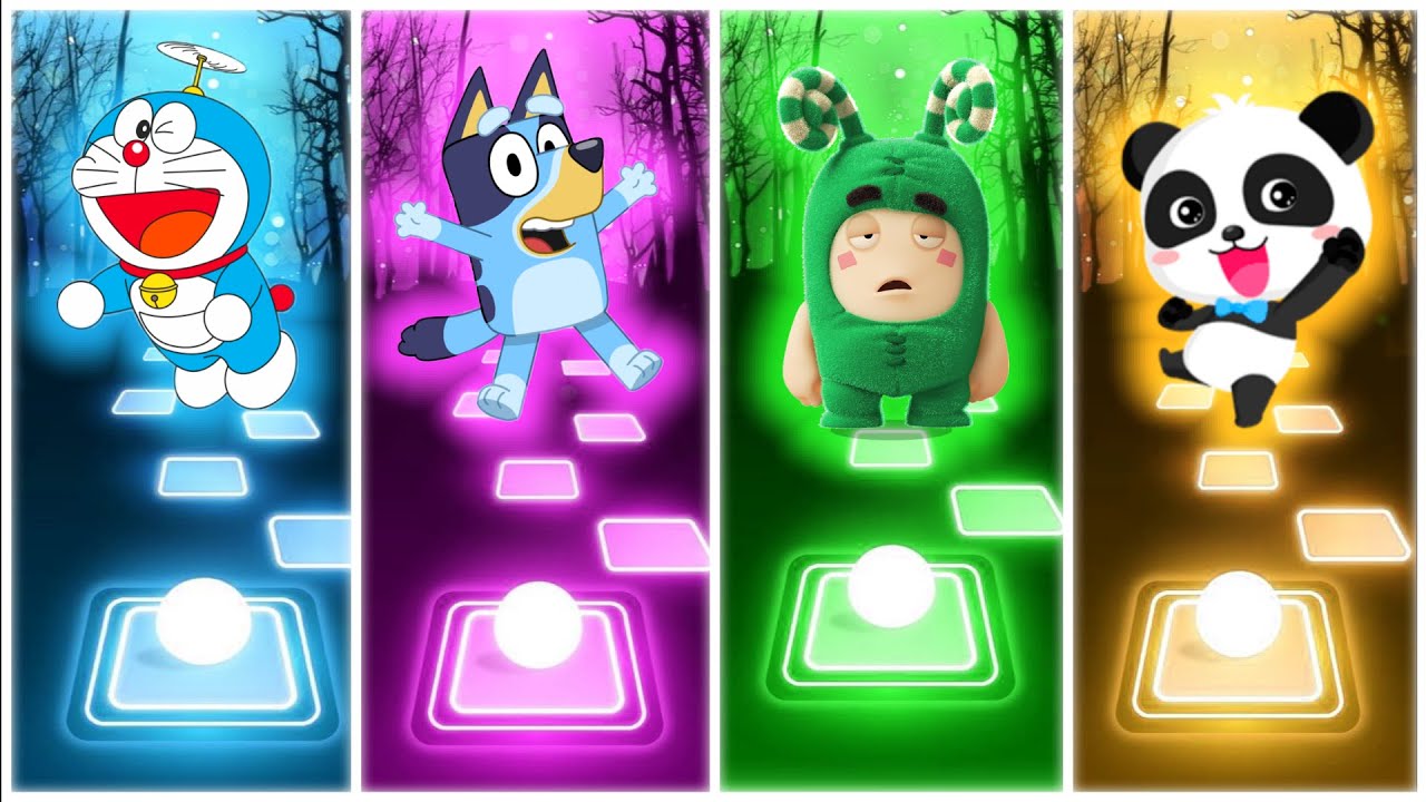 Doraemon vs Bluey vs Oddbods Green vs Baby Bus - Tiles Hop - YouTube