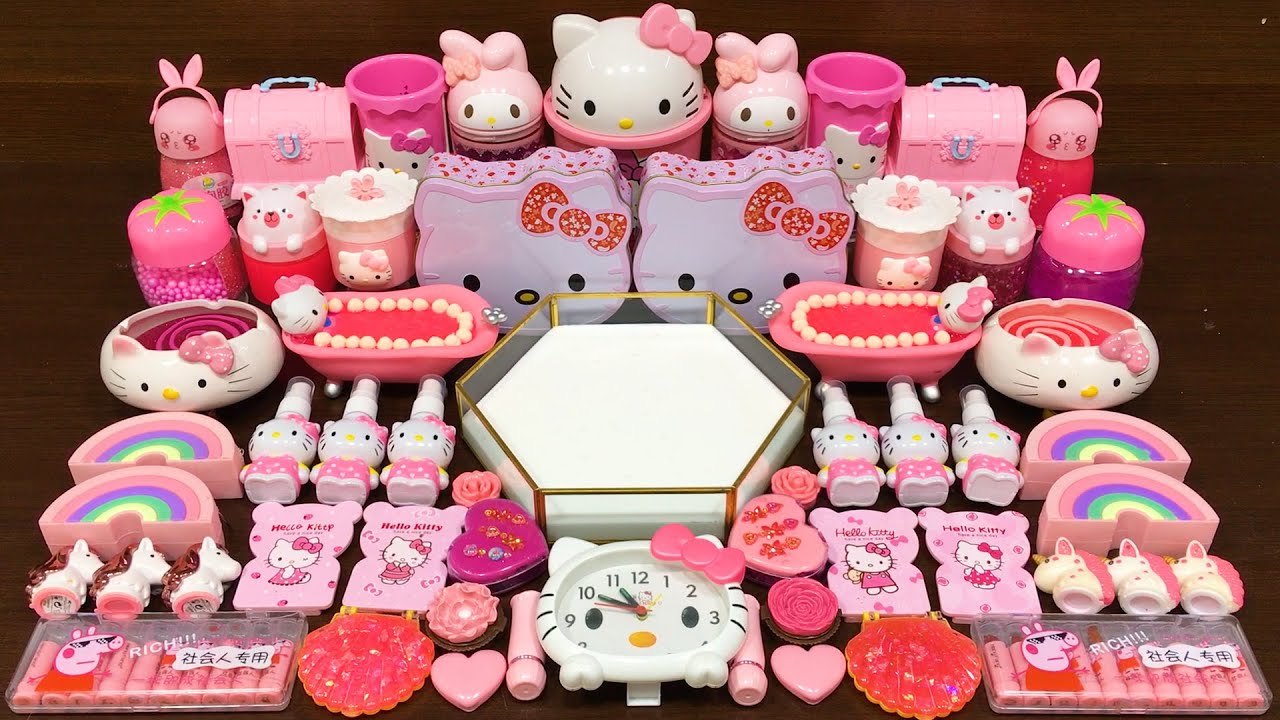 PINK HELLO KITTY Slime | Mixing Random Things into GLOSSY Slime ...