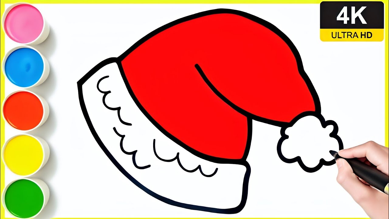 How to draw Santa cap step by step || Santa Claus cap drawing for ...
