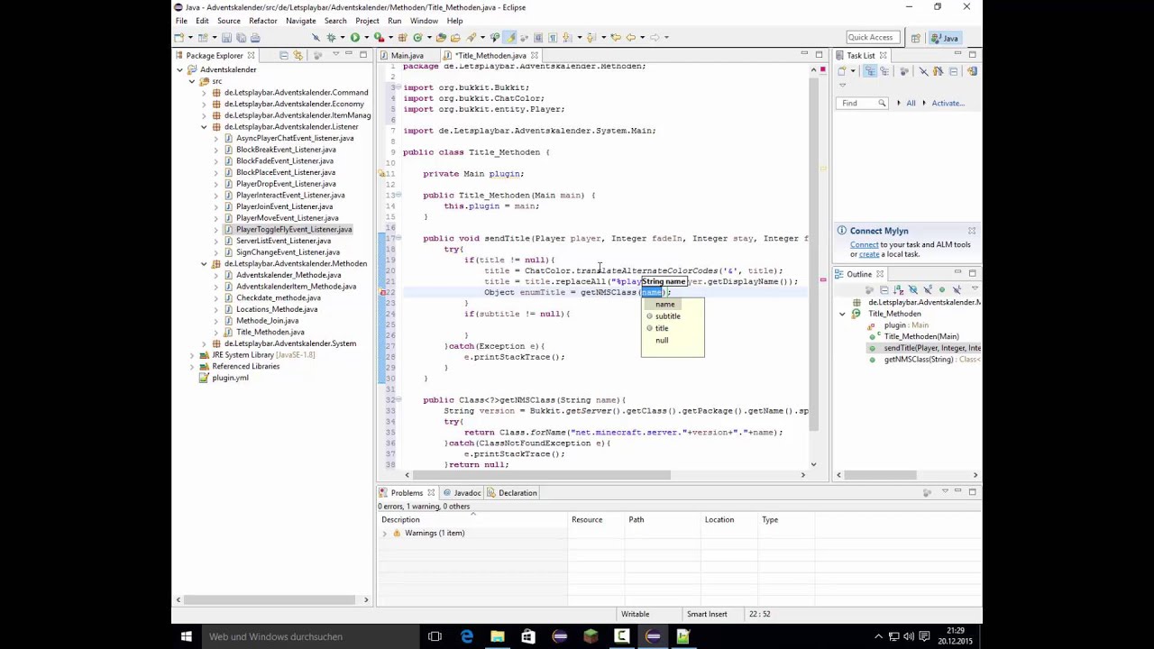 21 Adventskalender Minecraft plugins programmieren Titlemethode Teil 1 ...