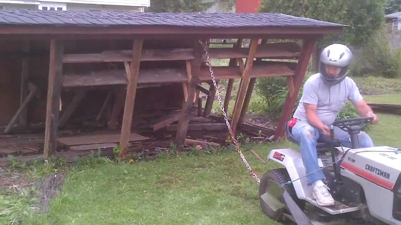 rednecks yankin down a well built shed with a lawnmower - YouTube