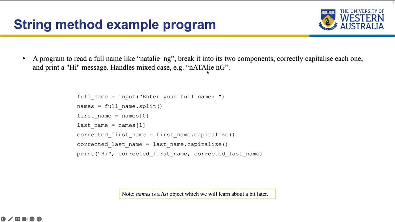 UWA CSSE Core Python Programming - Strings Methods and Formatting - YouTube