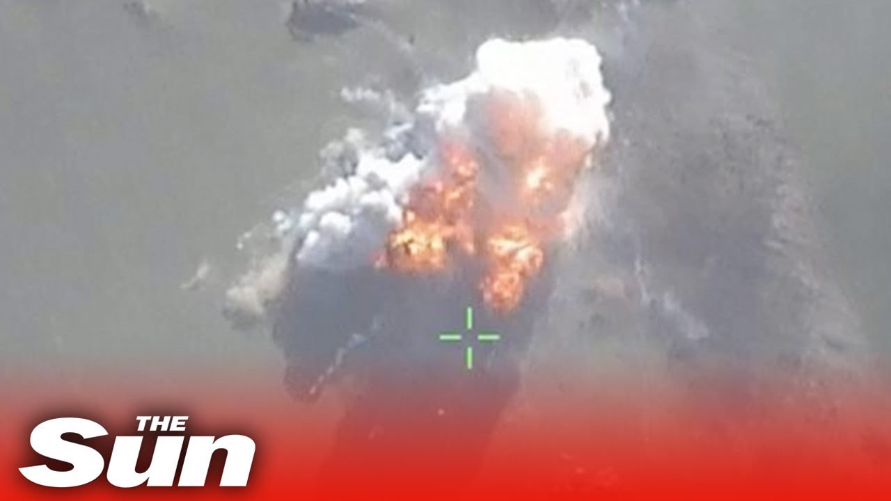 Russian forces blow up Ukrainian vehicles with rockets in huge ...