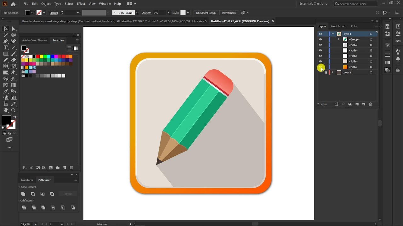 How to draw a pencil 3D Flat Style Icon easy step by step [Cách vẽ một ...