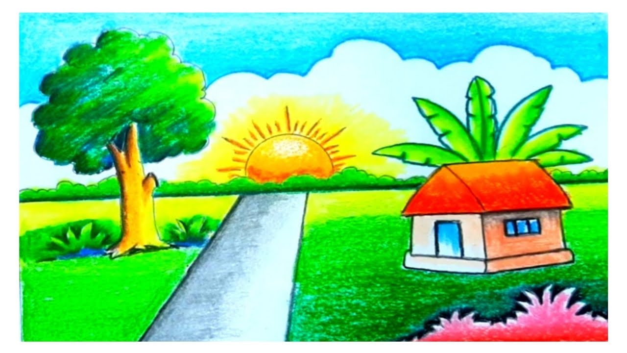 How to draw a beautiful scenery ll Easy scenery drawing ll - YouTube