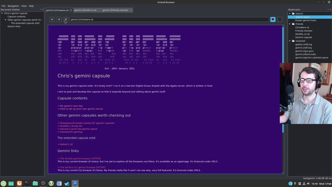 Kristall, Amfora and Bollux - a look at three gemini browsers - YouTube