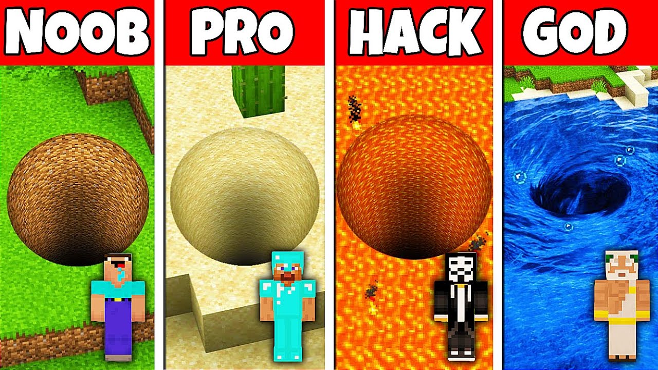 Minecraft Battle: NOOB vs PRO vs HACKER vs GOD! ROUND TUNNEL BASE HOUSE ...