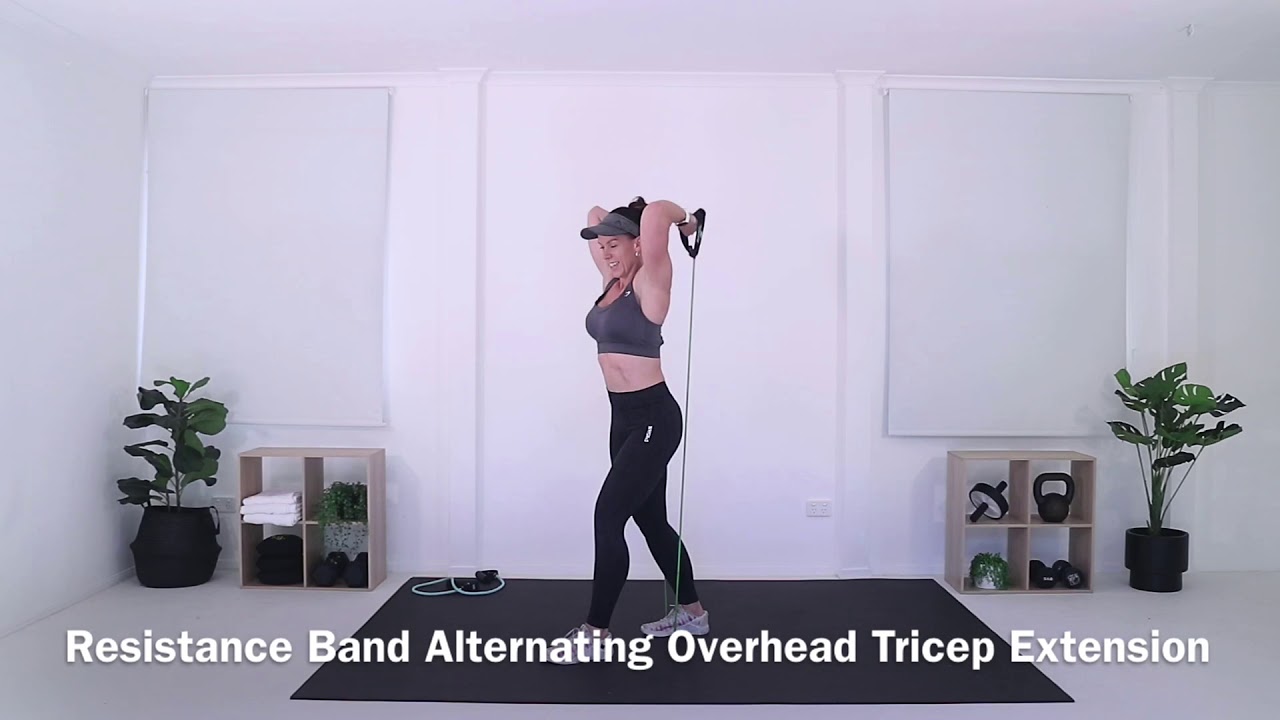 Resistance Band Alternating Overhead Tricep Extension - YouTube