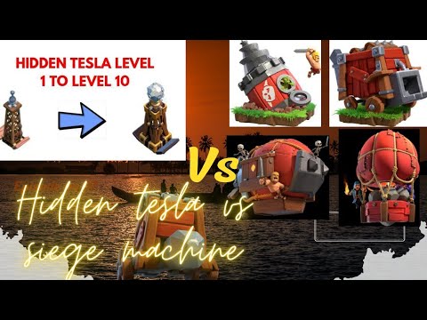 HIDDEN TESLA LEVEL 1 TO 10 VS SIEGA MACHINE 😍 IN CLASH OF CLAN | # ...