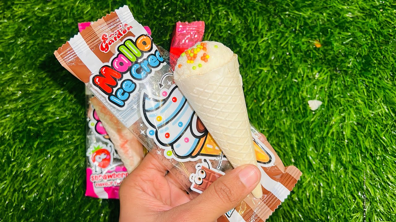 Satisfying ASMR Unpacking Mellow ice creams & chocolates Candy Cutting ...