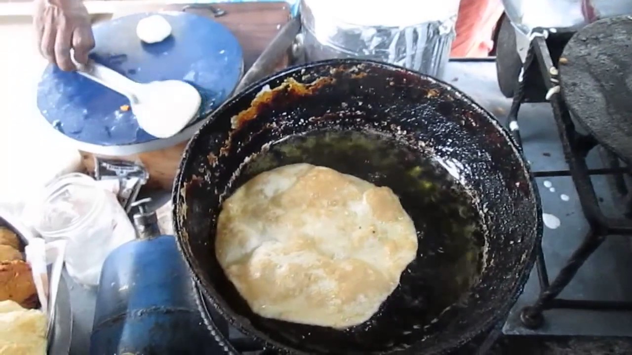 Street Food in India Making Puri Fried Indian Bread Puffs - YouTube