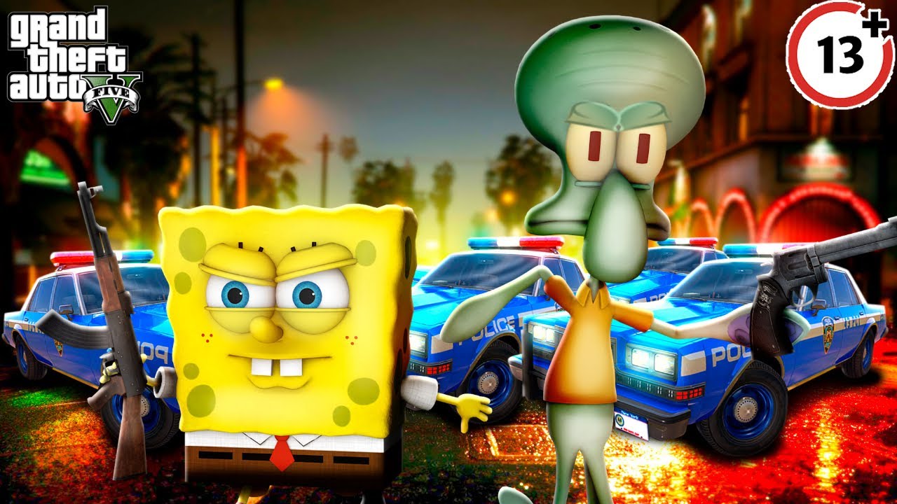 SpongeBob Escapes the Police in GTA V! - YouTube