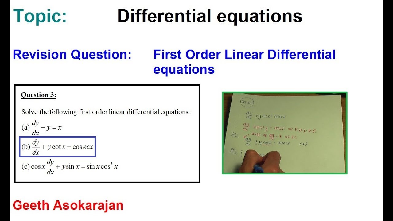 AS/A-Level Maths Differential equations - Revision Question 3b (First ...