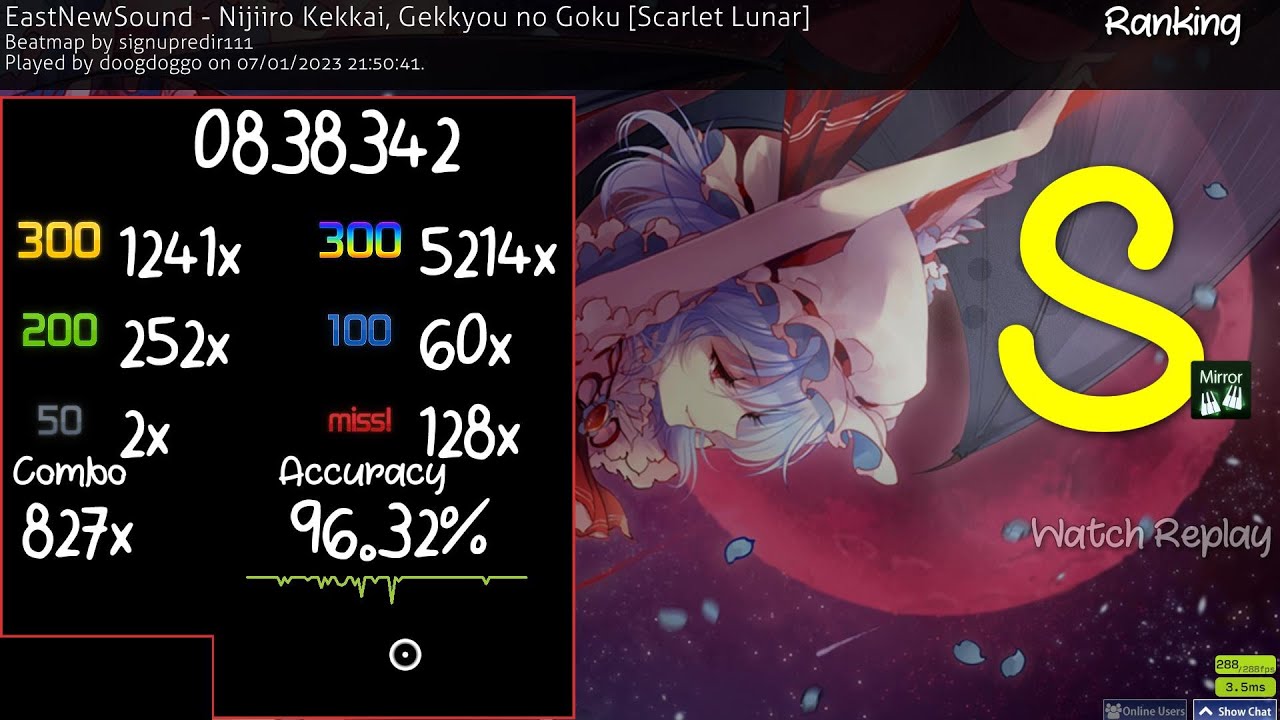 [osu!mania] EastNewSound - Nijiiro Kekkai, Gekkyou no Goku 1.0x S 96% ...