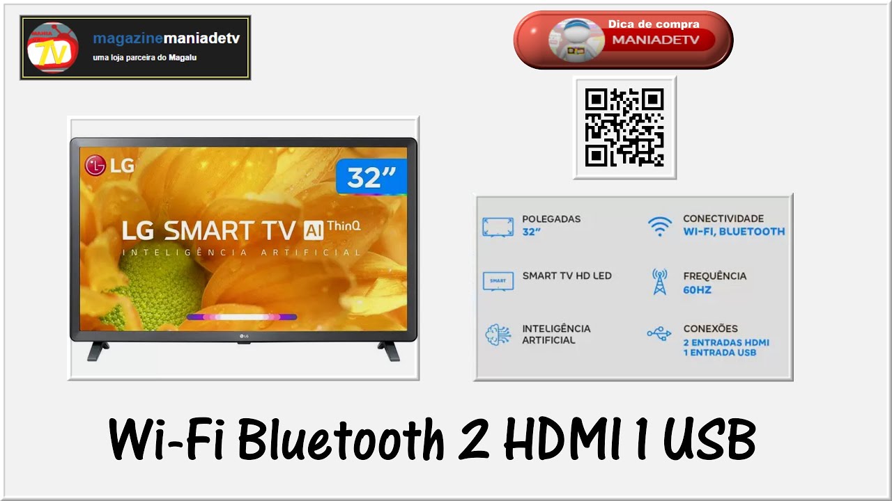 Smart TV 32” HD LED LG 32LM627BPSB 60Hz - Wi-Fi Bluetooth 2 HDMI 1 USB ...