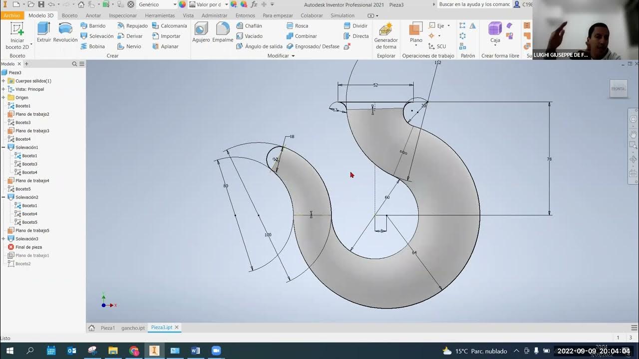 Autodesk Inventor gancho sección circular solevado - YouTube