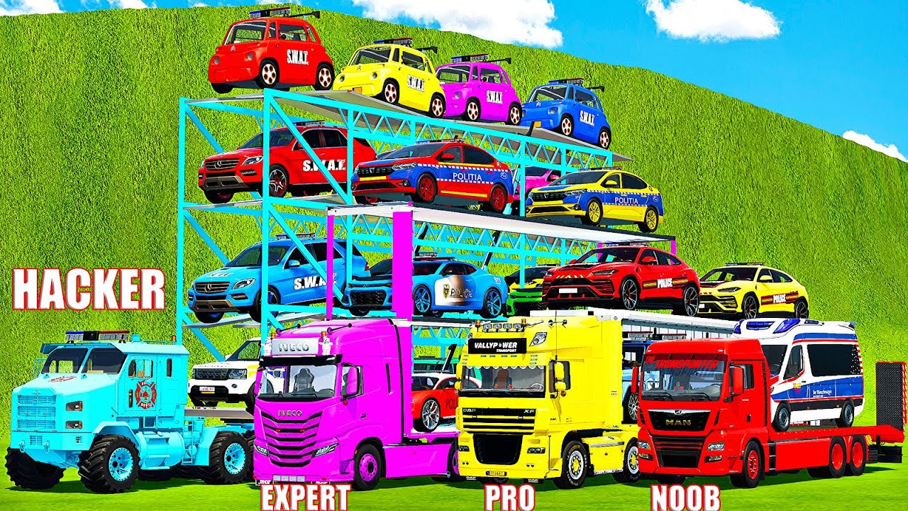 NOOB VS PRO VS EXPERT VS HACKER TRANSPORT BATTLE! Farming Simulator 22 ...