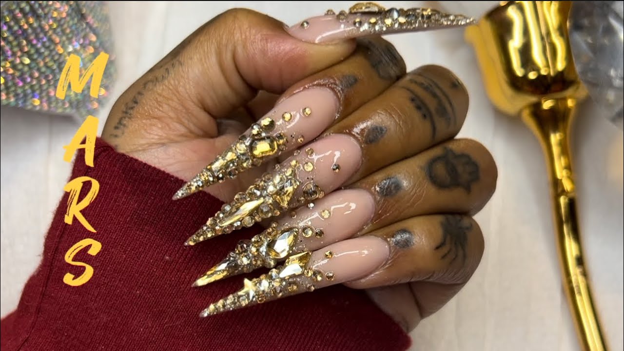 💍 Bling Nails! | Rhinestone Placement Tutorial | Champagne Cascade Nail ...