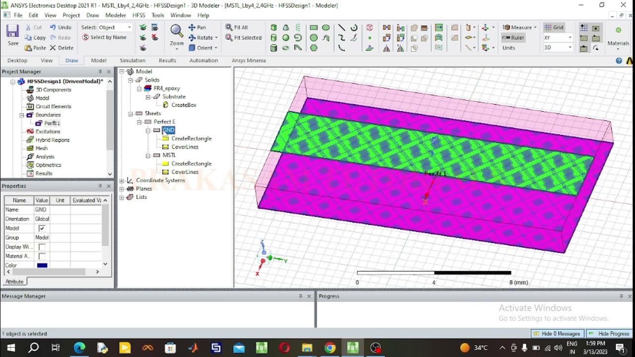 λ/4 microstrip transmission line design & simulation results at 2.4 GHz frequency using HFSS ...