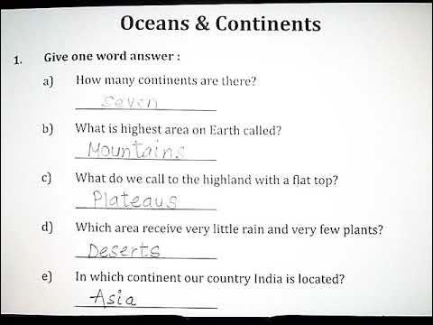Oceans And Continents || Class - 3 || Ch - 3 || Worksheet - Give One ...