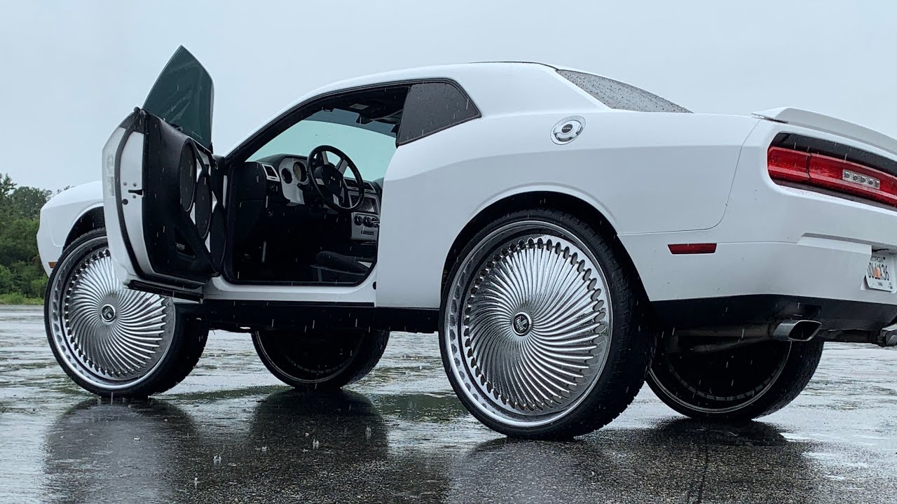 White Dodge Challenger R/T on 32” DUB Floaters - YouTube