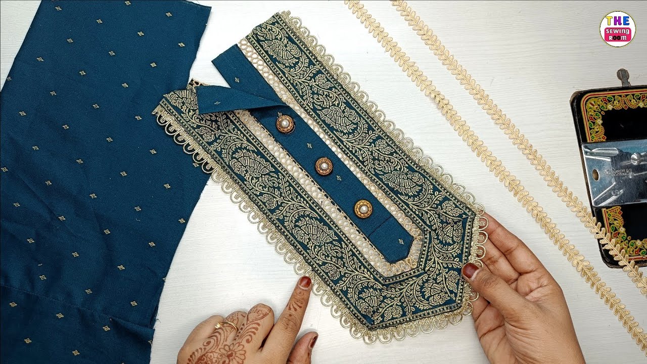 Simple & Sober Neck Design With Lace & Dori Loops | Pakistani Gala ...