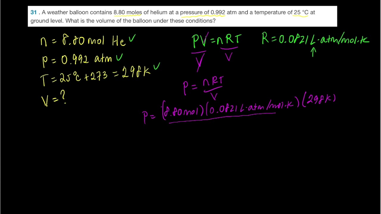 Weather Balloon Gas Problem OPEN STAX Chemistry CH9 31 YouTube