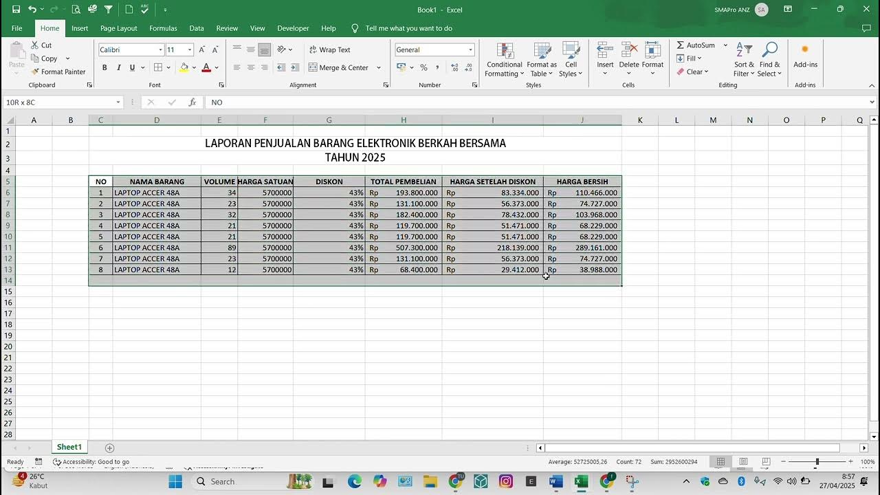 Latihan Ms EXCEL PART 1 membuat TABEL dan RUMUS - YouTube