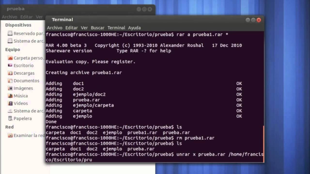 Cómo comprimir y descomprimir RAR desde la terminal de Linux - YouTube