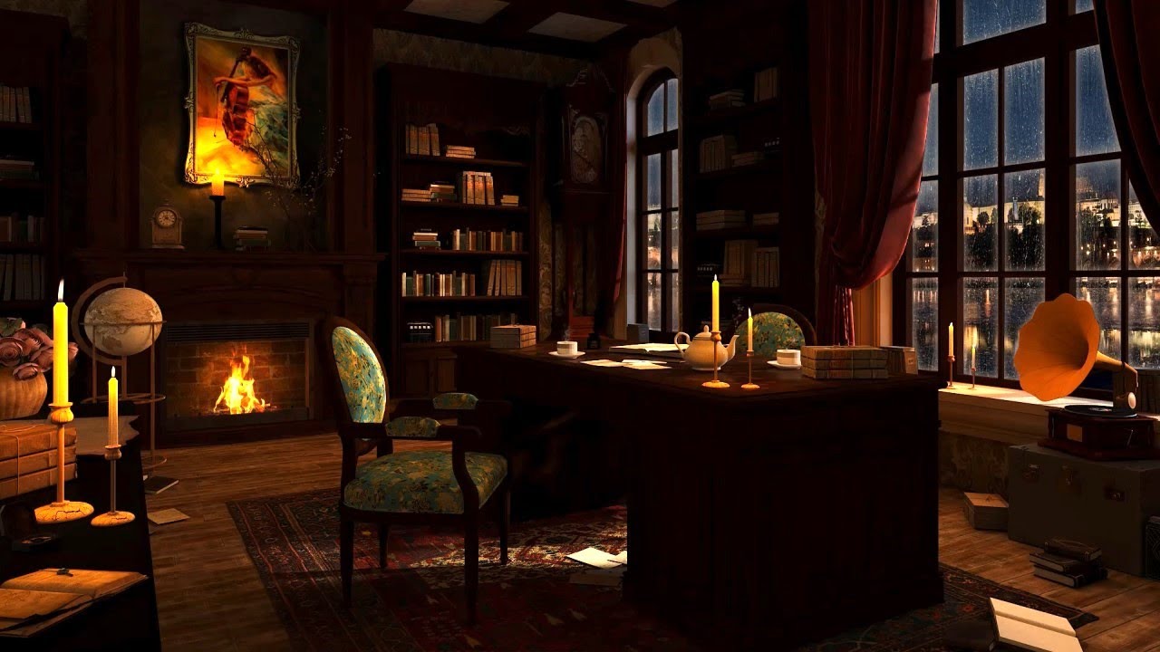 Study Room | Rain Sounds and Thunderstorm | Study Ambience with ...