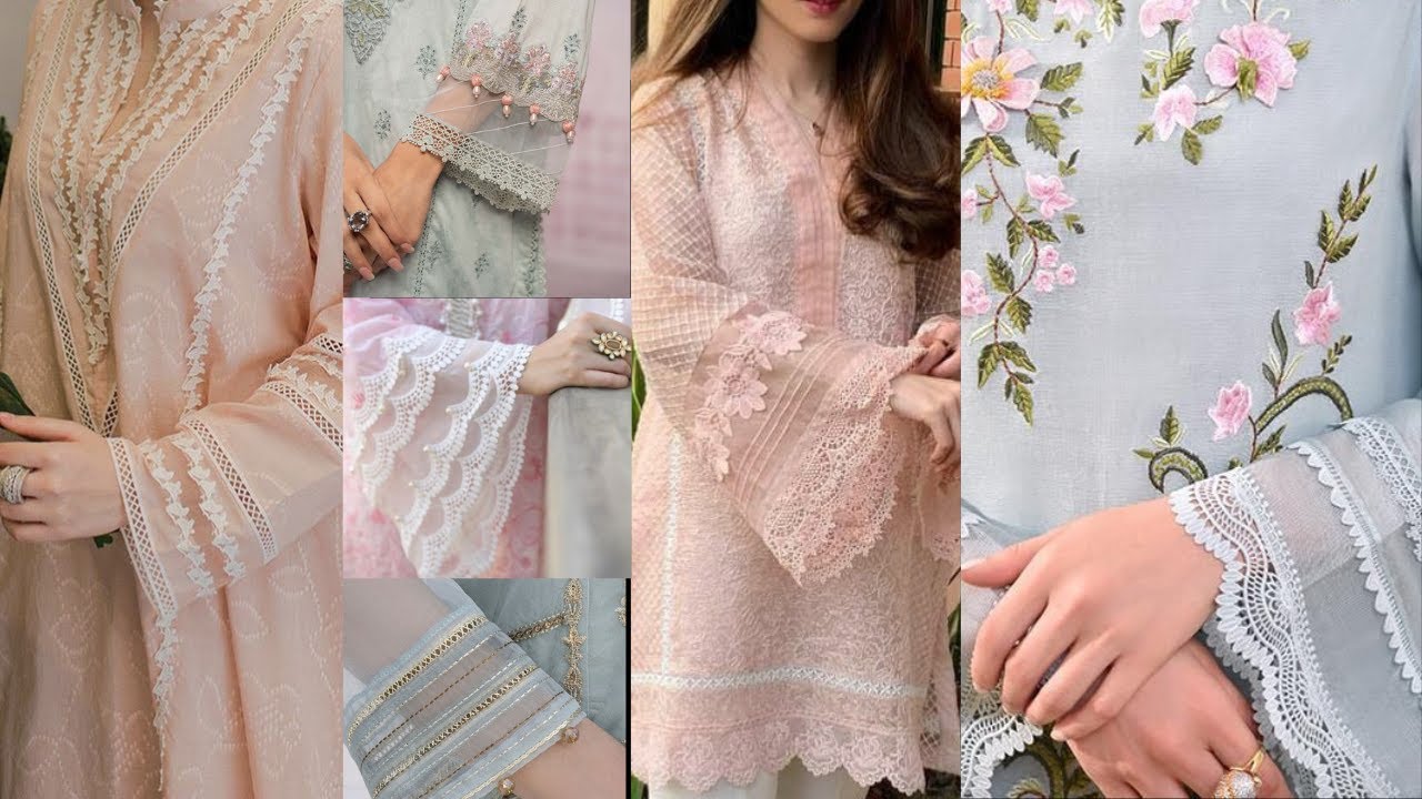 pakistani organza sleeves design | organza bazo design | tissue sleeves ...