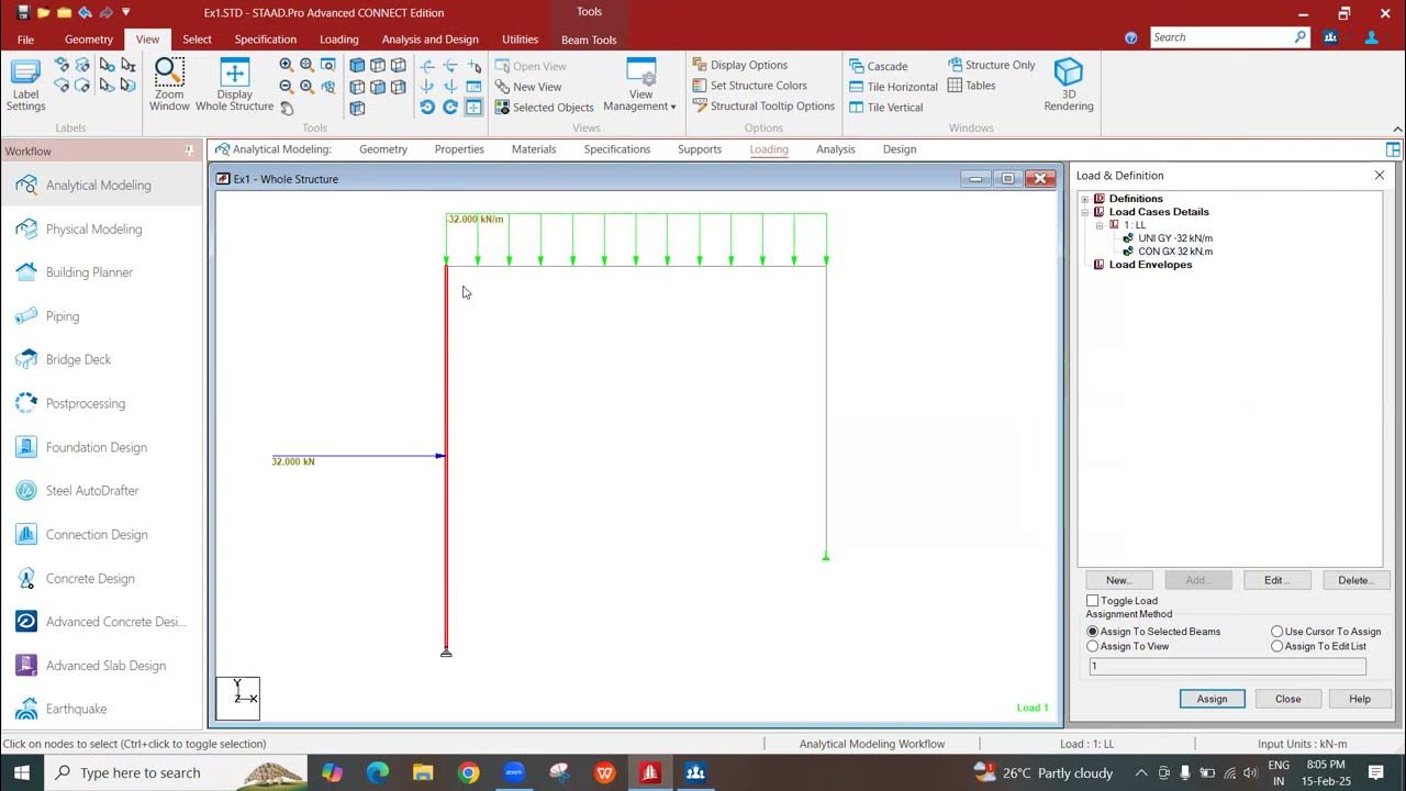 STAAD Connect Edition Portal Frame Analysis with Roller Support - YouTube