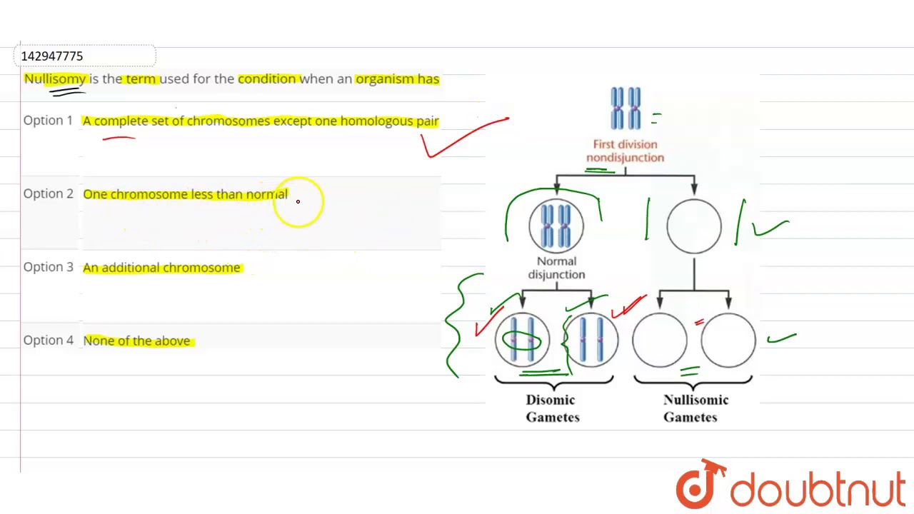 Nullisomy is the term used for the condition when an organism has - YouTube