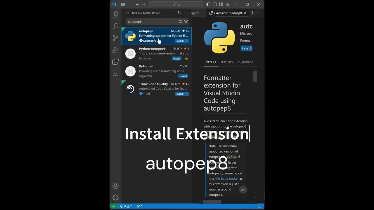 VSCode how to format code. There is no formatter for python files installed - YouTube