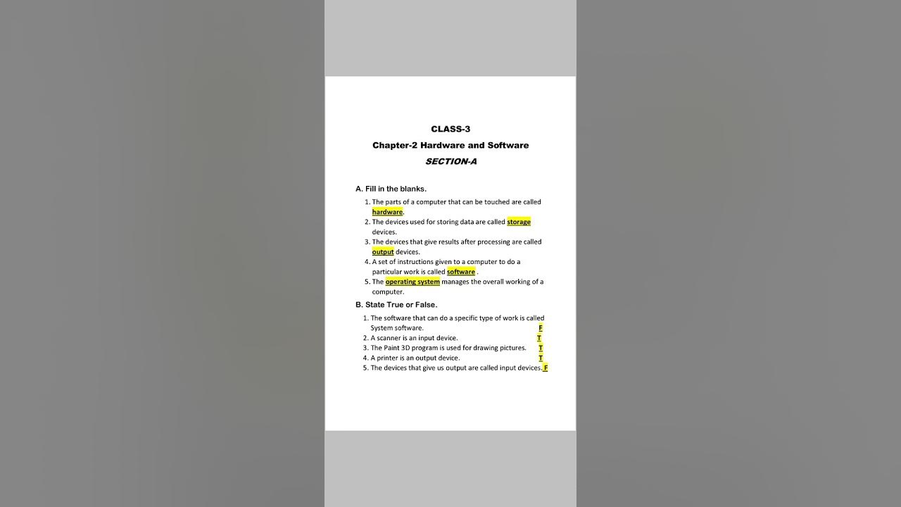 Class-3 Chapter-2 Hardware and software Book work - YouTube