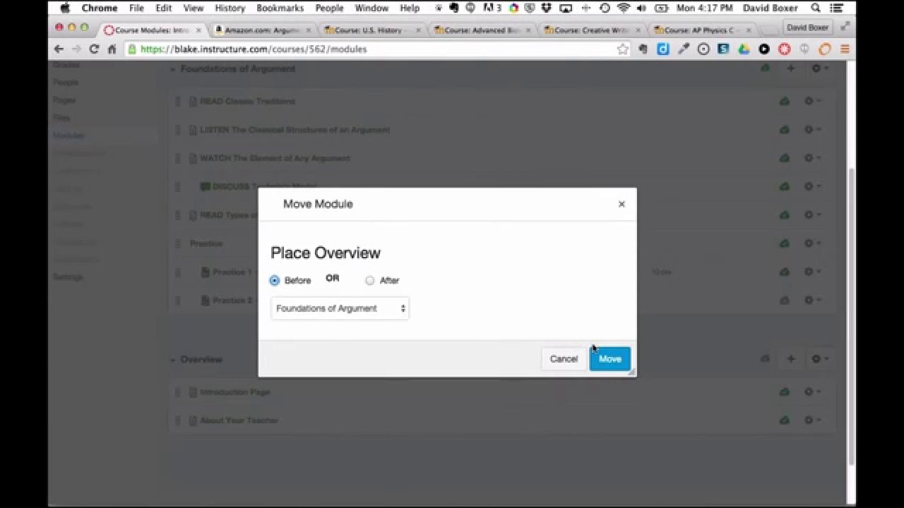 Reorder and Move the Sequence of Modules in Canvas - YouTube