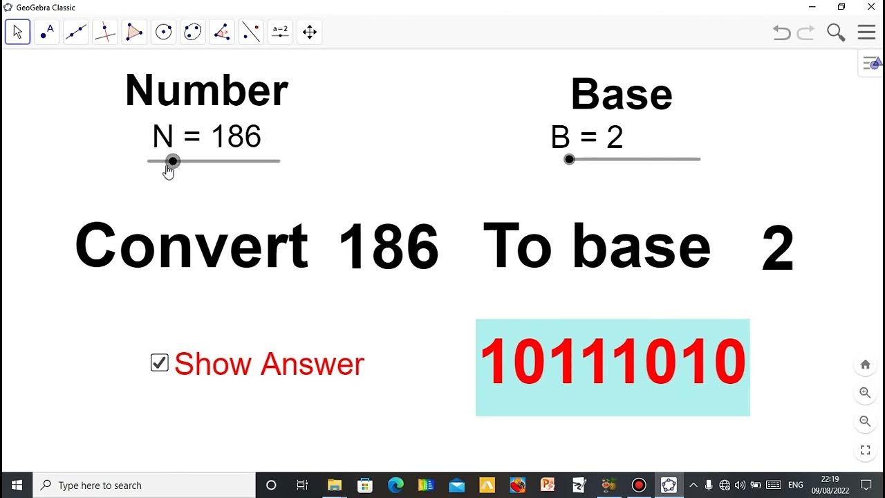 How to convert a number from one base to another using geogebra - YouTube