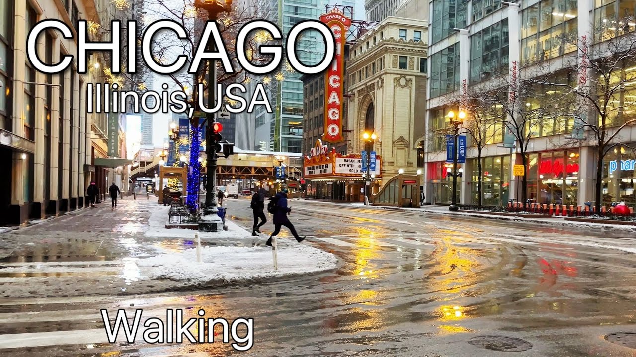 Snowy day in Chicago, walking downtown Chicago in the morning, Chicago ...