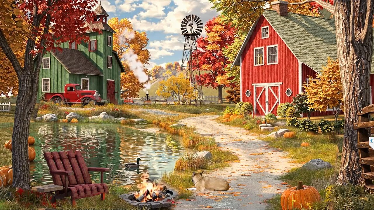 Autumn Lake Farm Ambience – Cozy Fire Crackling, Autumn Foliage ...