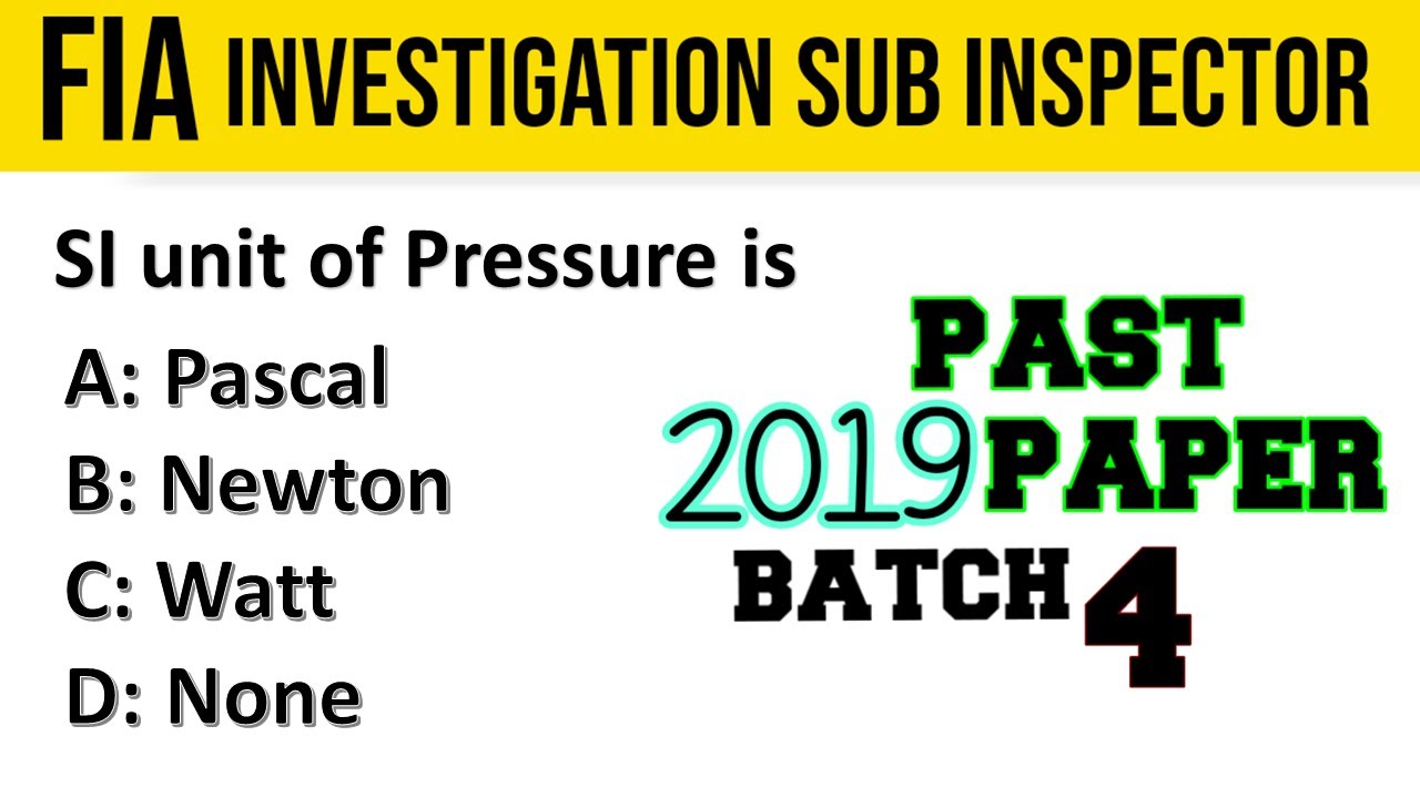 FIA Investigation Sub Inspector Past Paper : Batch 4 2019 - YouTube