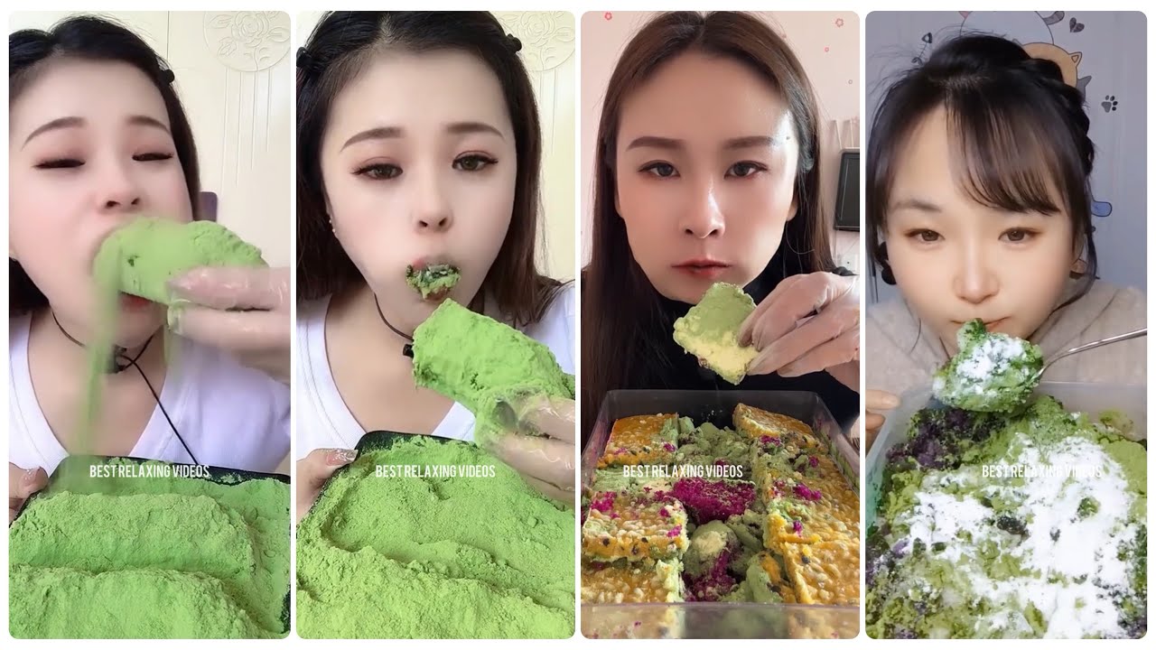 Best matcha green tea powder & Eating matcha powdered ice & matcha ...