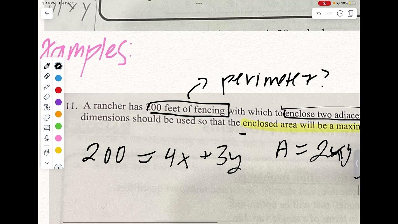 Calc AB 5.10 Into to Optimization - YouTube