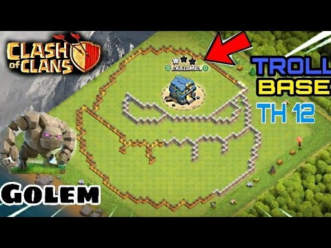 troll base th 12 coc clash of clans Golem
