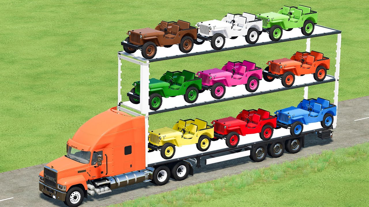 TRANSPORTING ! 4X4 SUV CARS TRANSPORT COLORED TRUCKS ! FS22 - YouTube