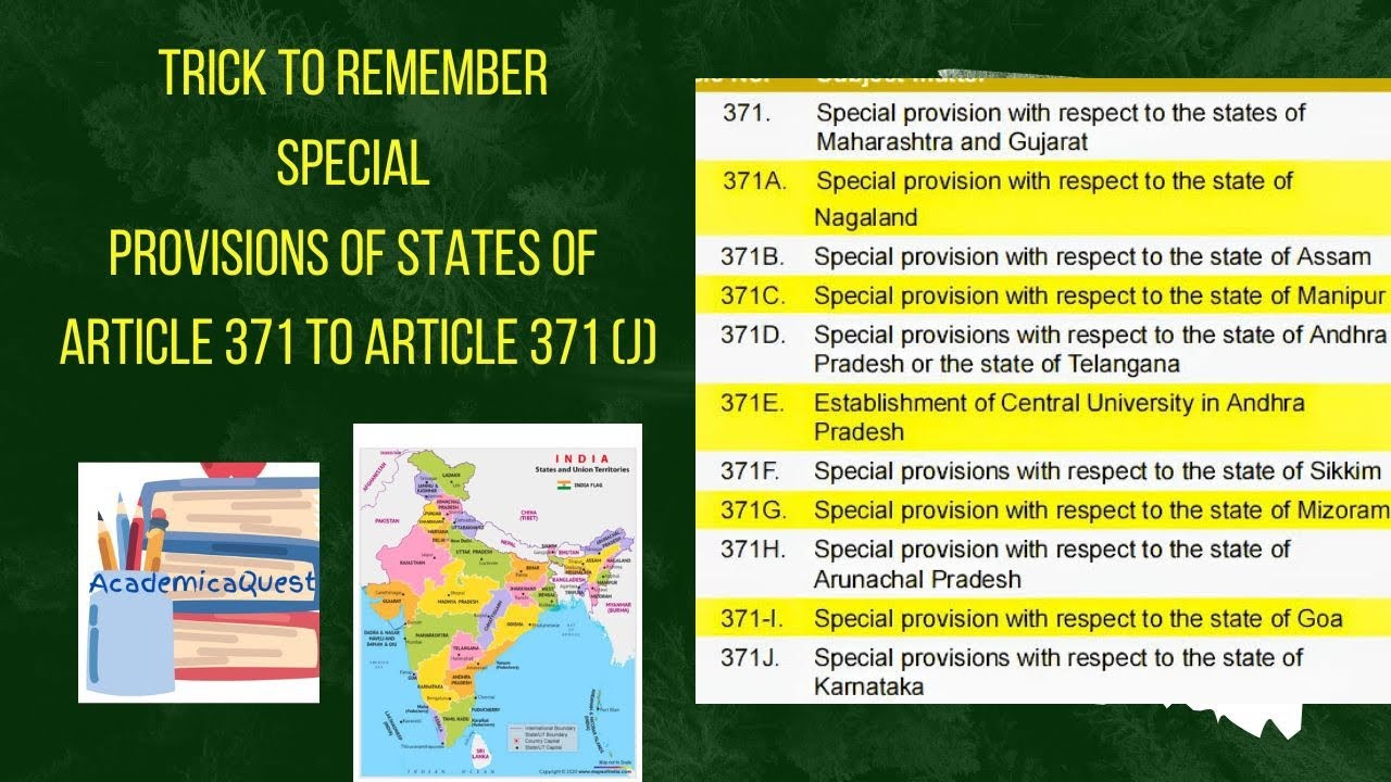 Trick to Remember Special Provisions of States of Article 371 to ...
