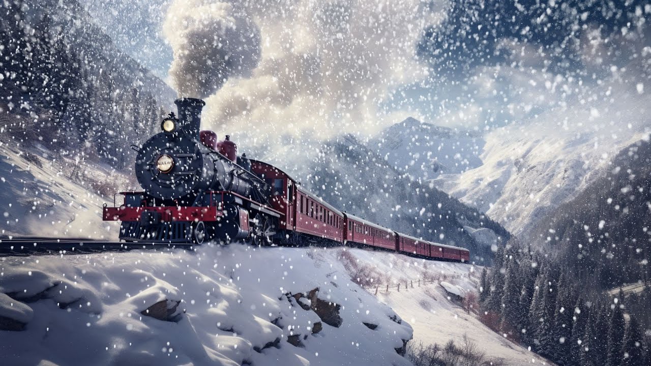 Relaxing Train Sounds | Let's take on the Train go to a Snowy Landscape ...