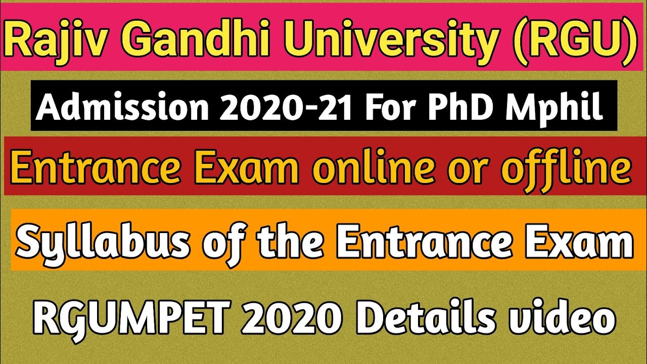 Rajiv Gandhi University ( RGU) Admission 2020-21 PhD & Mphil | Entrance ...