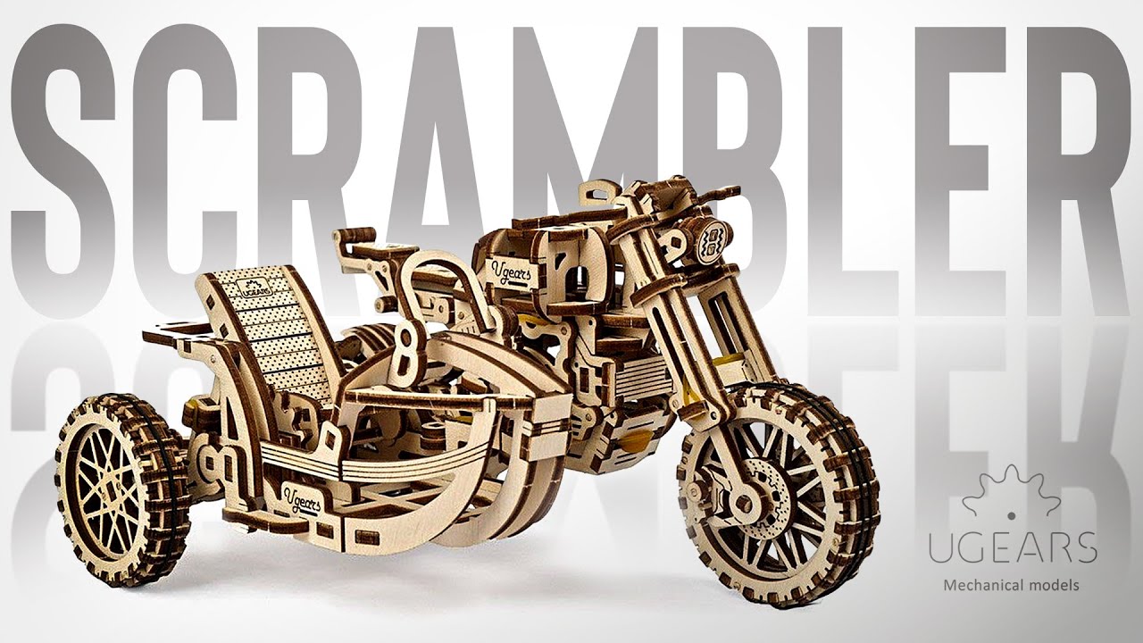 Working Motorbike With Sidecar Made of Wood. Scrambler UGR-10 Ugears ...