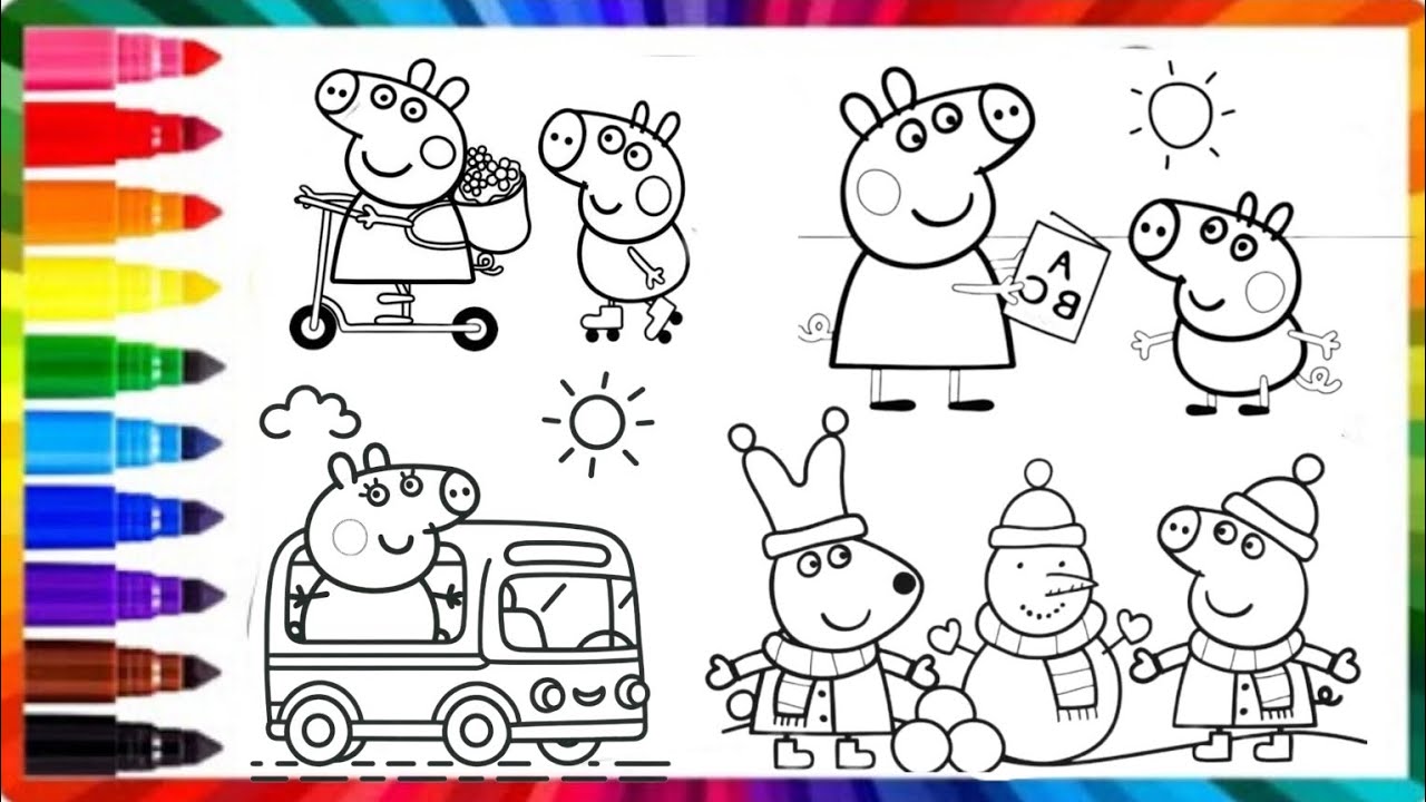 How to Draw and Color Peppa pig Family/Learn Drawing Peppa pig and his ...
