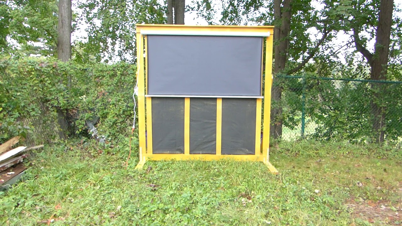 Outdoor motorized projection screen stand with screen painted with our ...